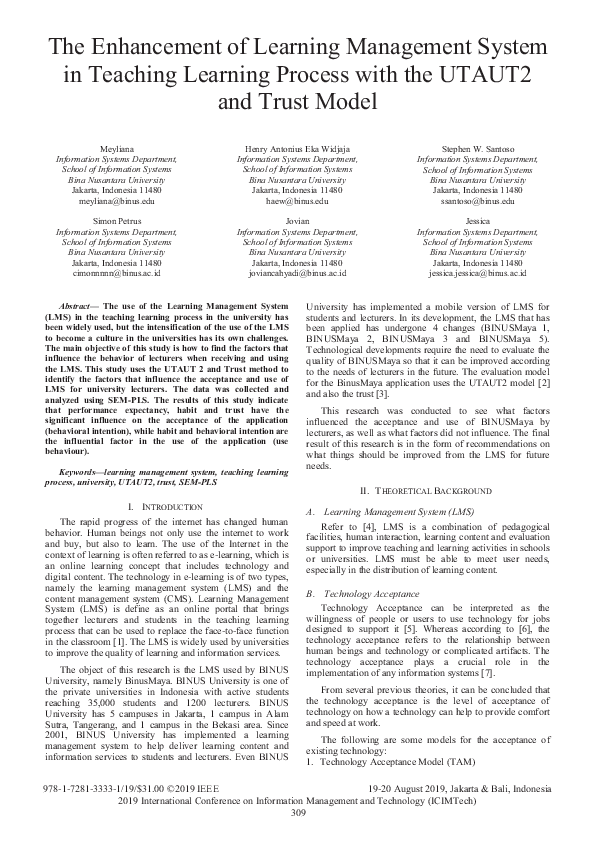 (PDF) The Enhancement of Learning Management System in Teaching Learning Process with the UTAUT2 ...
