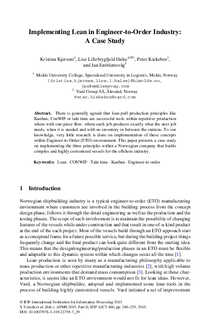 (PDF) Implementing Lean in Engineer-to-Order Industry: A Case Study