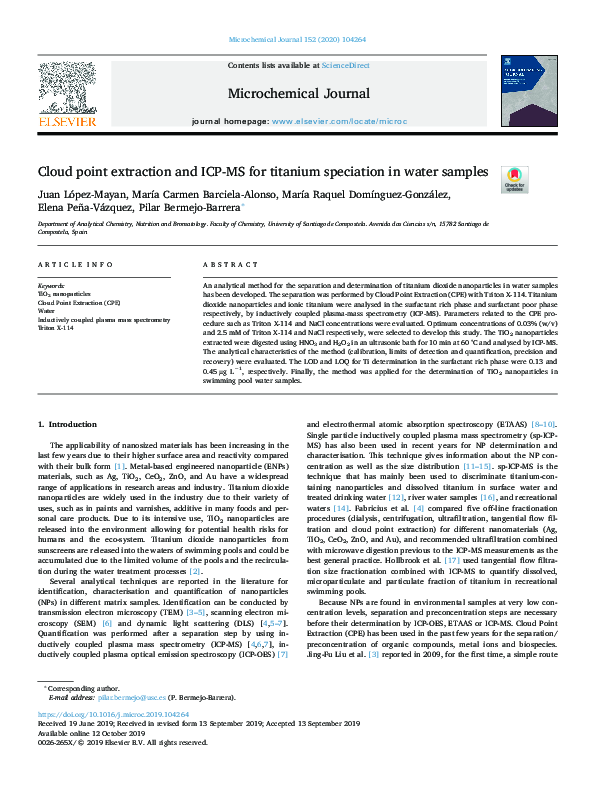 (PDF) Cloud point extraction and ICP-MS for titanium speciation in water samples