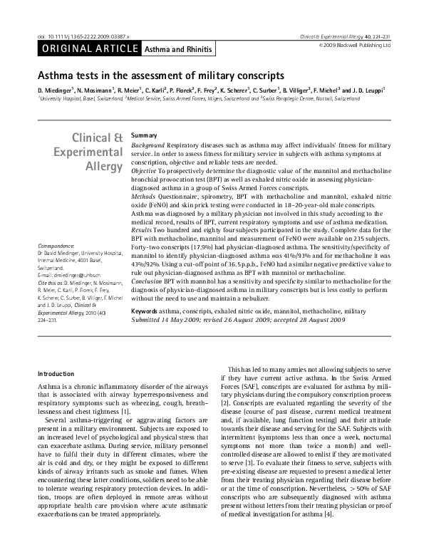 Asthma tests in the assessment of military conscripts