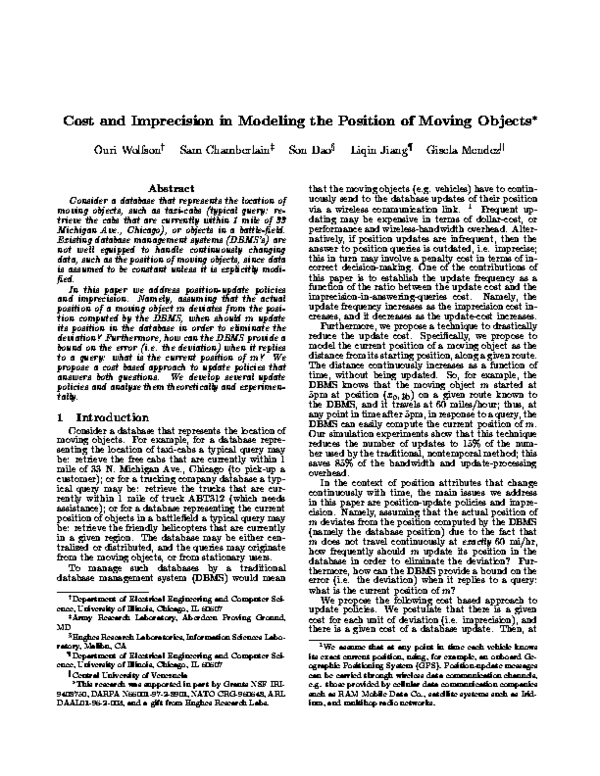 (PDF) Cost and imprecision in modeling the position of moving objects