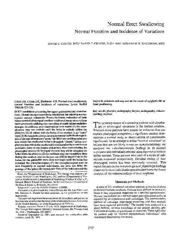 (PDF) Normal Erect Swallowing Normal Function and Incidence of Variations