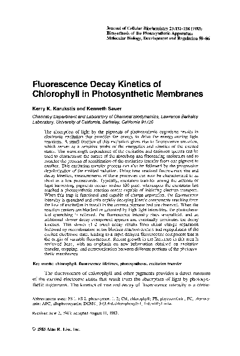 (PDF) Fluorescence decay kinetics of chlorophyll in photosynthetic ...
