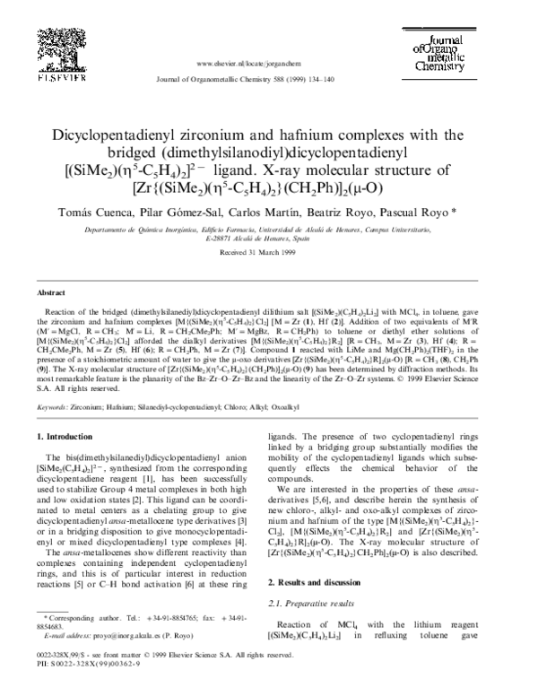 (PDF) Dicyclopentadienyl zirconium and hafnium complexes with the ...