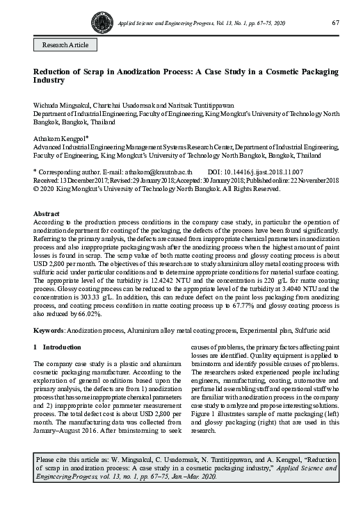 (PDF) Reduction of Scrap in Anodization Process: A Case Study in a ...