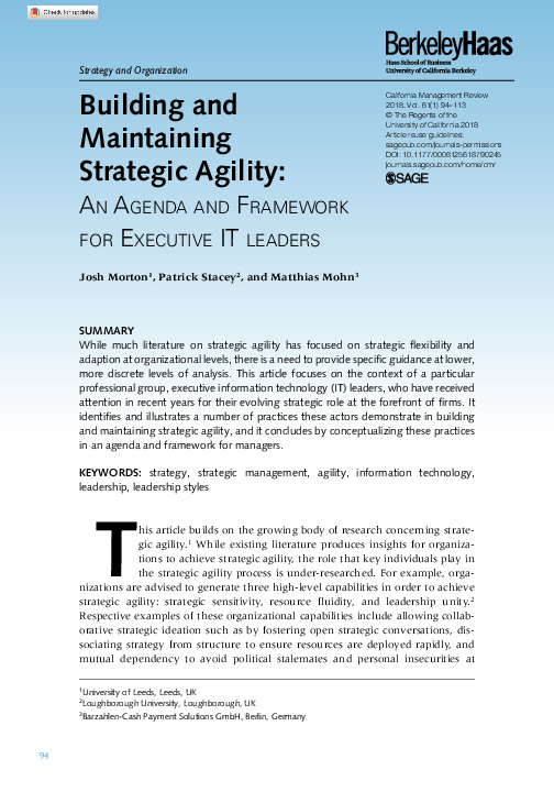 (PDF) Building and Maintaining Strategic Agility: An Agenda and ...