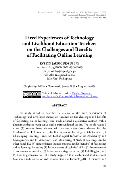 (PDF) Lived Experiences of Technology and Livelihood Education Teachers ...