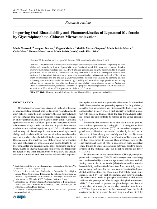 Improving Oral Bioavailability and Pharmacokinetics of Liposomal ...