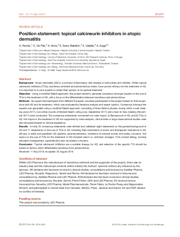 (PDF) Position statement: topical calcineurin inhibitors in atopic ...