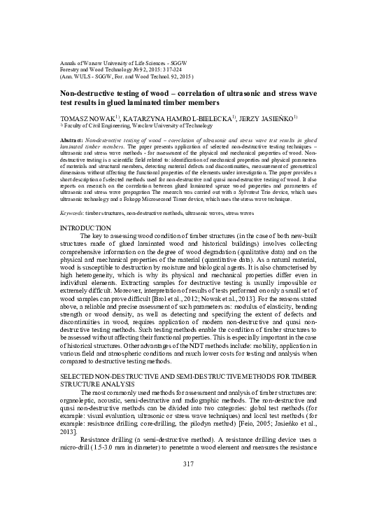 (PDF) Non-destructive testing of wood – correlation of ultrasonic and ...