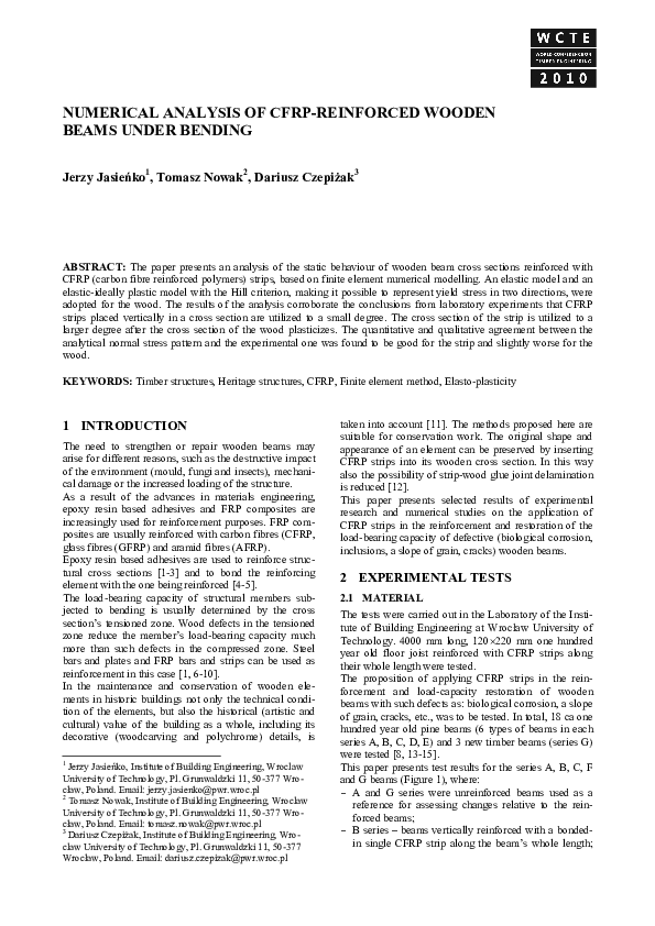 (PDF) Numerical Analysis of CFRP-Reinforced Wooden Beams Under Bending