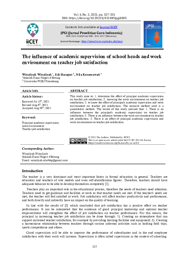 (PDF) The influence of academic supervision of school heads and work ...