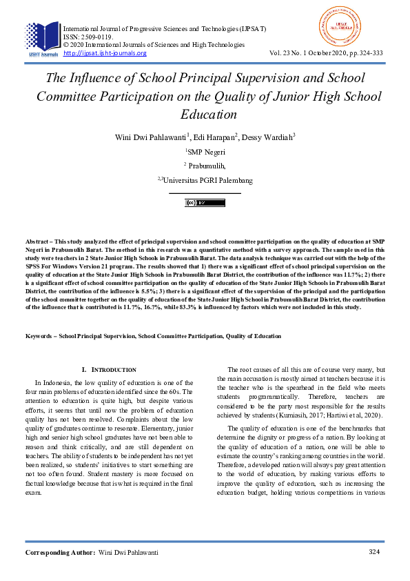 (PDF) The Influence of School Principal Supervision and School ...