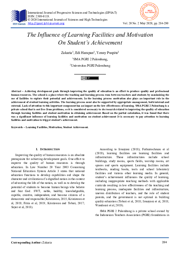(PDF) The Influence of Learning Facilities and Motivation On Student’s Achievement