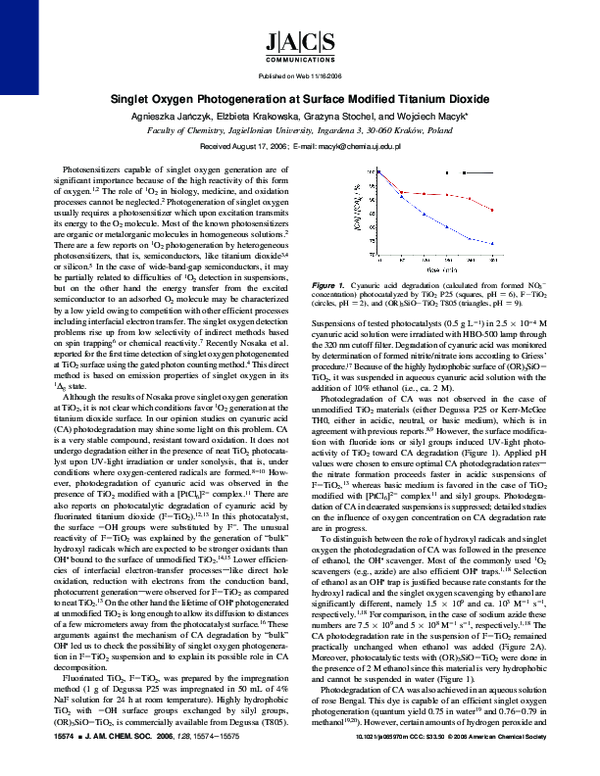 (PDF) Singlet Oxygen Photogeneration at Surface Modified Titanium Dioxide