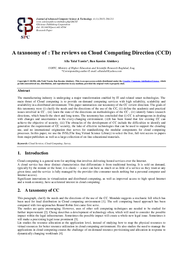 (PDF) A taxonomy of : The reviews on Cloud Computing Direction (CCD)