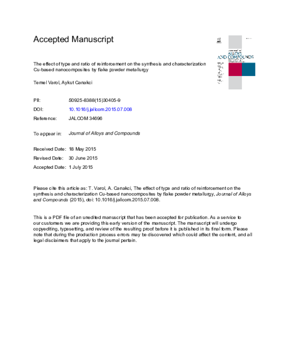 (PDF) The effect of type and ratio of reinforcement on the synthesis ...