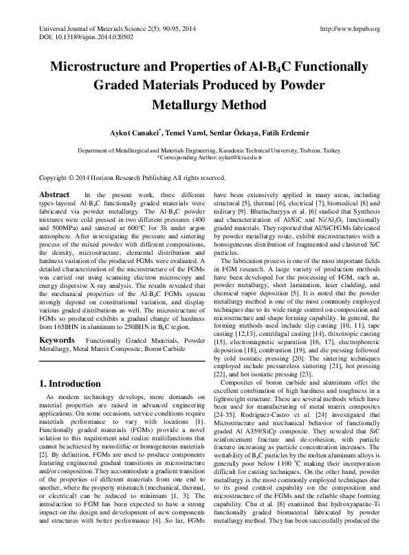 Pdf Microstructure And Properties Of Al B4c Functionally Graded Materials Produced By Powder