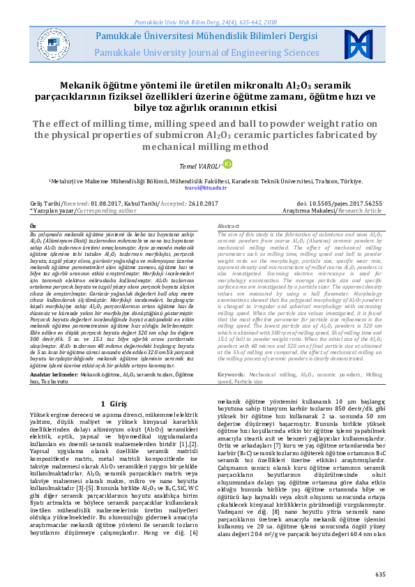 (PDF) The effect of Milling time, Milling Speed and Ball to Powder ...