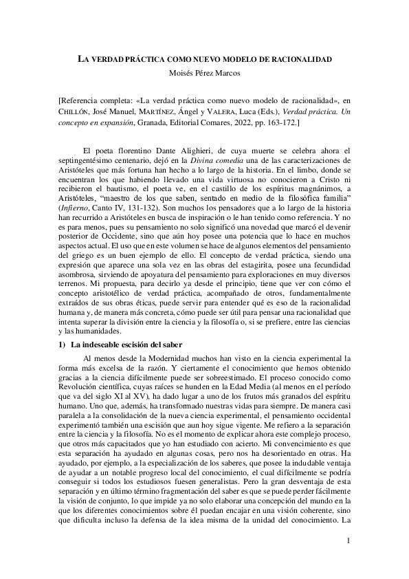 (PDF) La verdad práctica como nuevo modelo de racionalidad