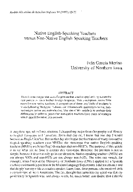 (PDF) Native English-speaking teachers versus non-native English ...