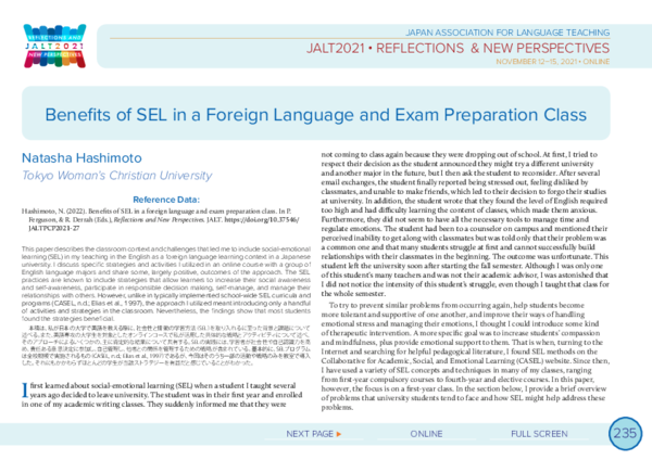 (PDF) Benefits of SEL in a Foreign Language and Exam Preparation Class