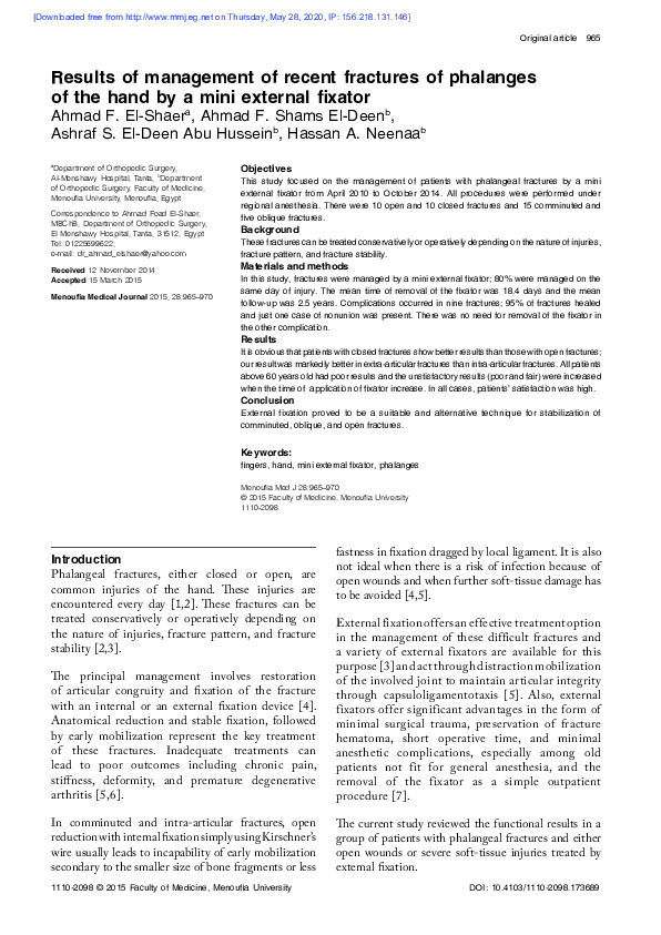 (PDF) Results of management of recent fractures of phalanges of the ...