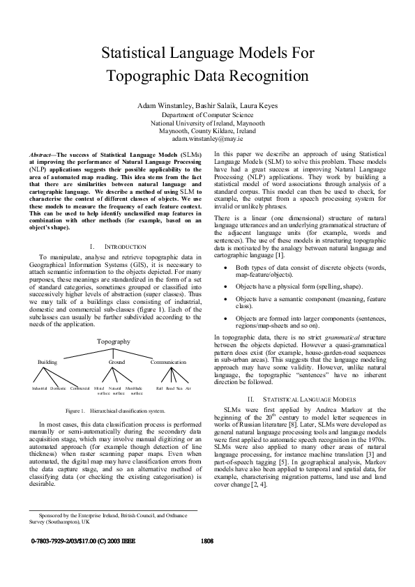 (PDF) Statistical language models for topographic data recognition