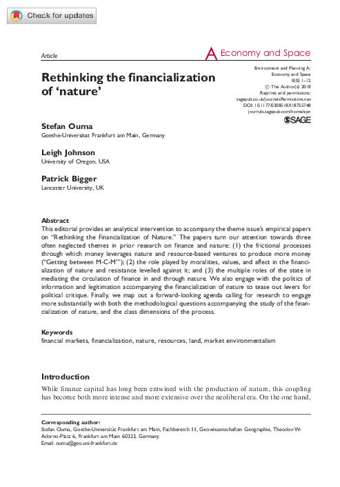 (PDF) Rethinking the financialization of ‘nature’