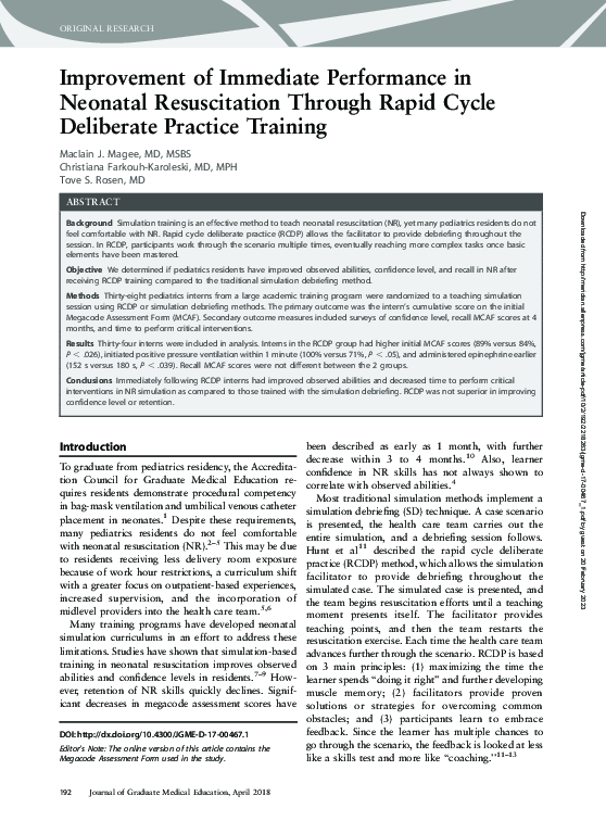 (PDF) Improvement of Immediate Performance in Neonatal Resuscitation ...