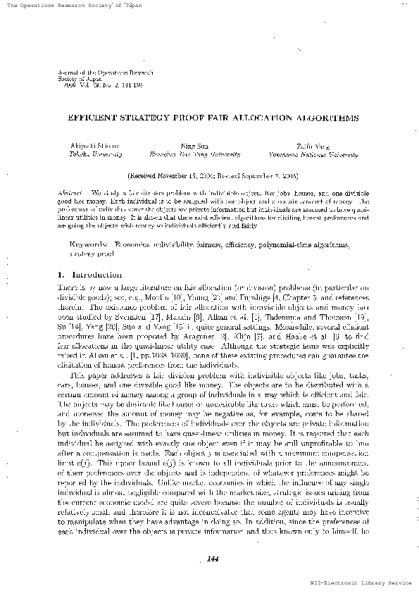 (PDF) Efficient Strategy Proof Fair Allocation Algorithms