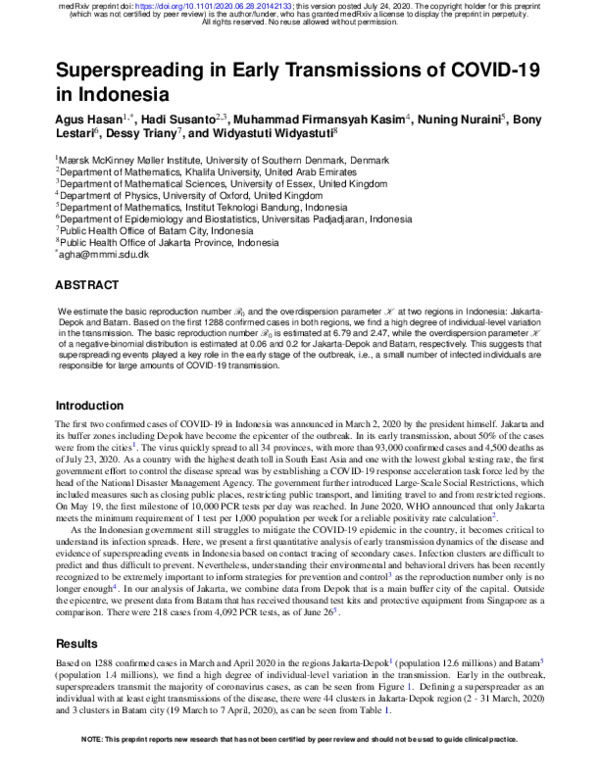(PDF) Superspreading in Early Transmissions of COVID-19 in Indonesia ...