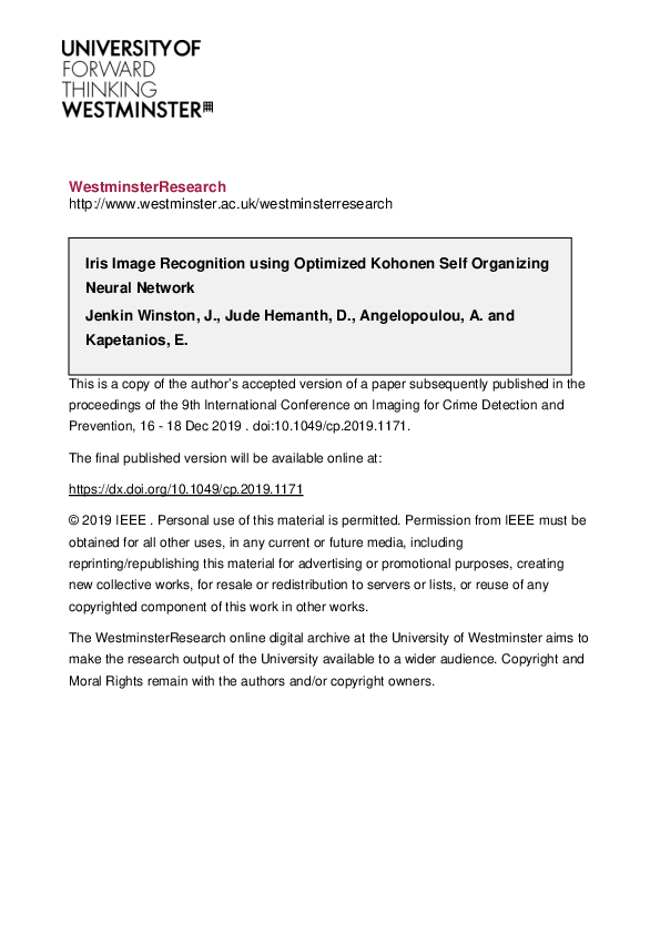 (PDF) Iris Image Recognition using Optimized Kohonen Self Organizing Neural Network