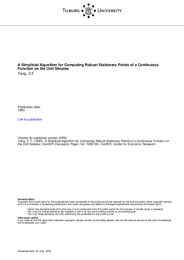 Pdf A Simplicial Algorithm For Computing Robust Stationary Points Of A Continuous Function On