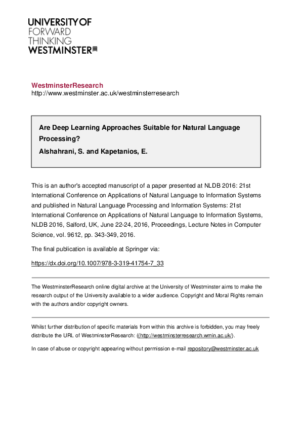 Pdf Are Deep Learning Approaches Suitable For Natural Language Processing