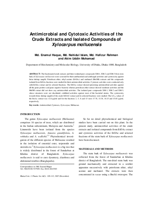 (PDF) Antimicrobial and Cytotoxic Activities of the Crude Extracts and Isolated Compounds of ...