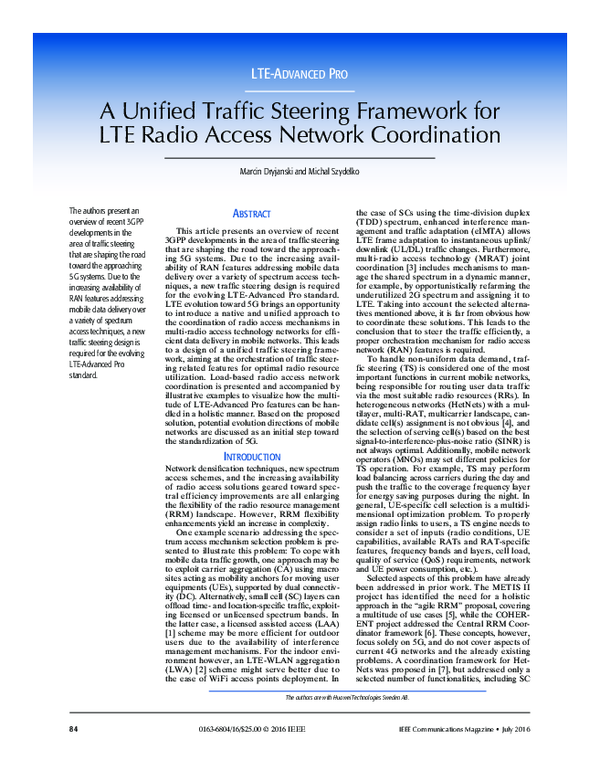 (PDF) A unified traffic steering framework for LTE radio access network coordination