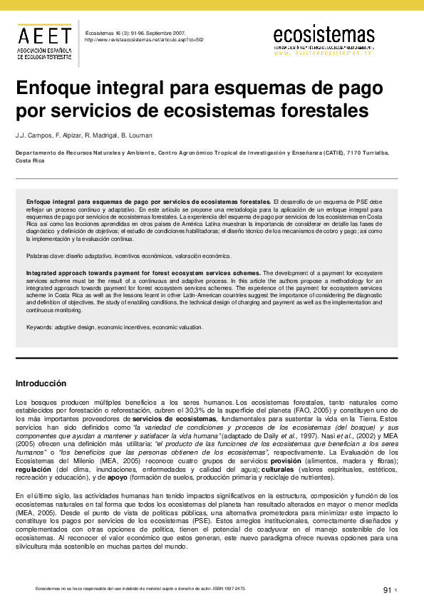 (PDF) Enfoque integral para esquemas de pago por servicios de ecosistemas forestales