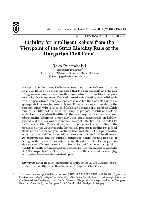 (PDF) Liability for Intelligent Robots from the Viewpoint of the Strict Liability Rule of the ...