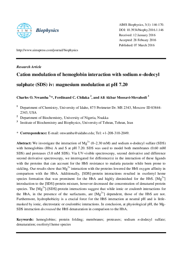(PDF) Cation modulation of hemoglobin interaction with sodium n-dodecyl ...