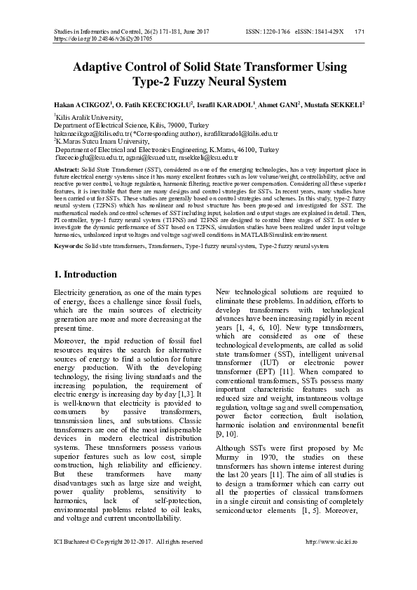 (PDF) Adaptive Control of Solid State Transformer Using Type-2 Fuzzy Neural System | İsrafil ...