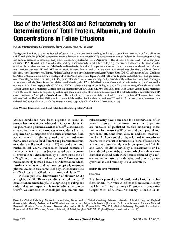 (PDF) Use of the Vettest 8008 and Refractometry for Determination of ...
