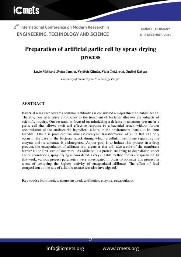 (PDF) Preparation of artificial garlic cell by spray drying process