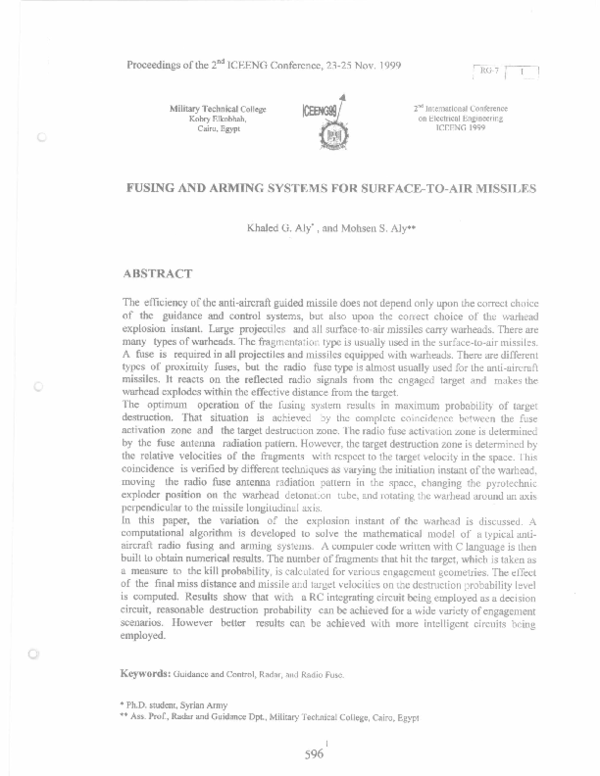 (PDF) Fusing and Arming Systems for Surface-To-Air Missiles