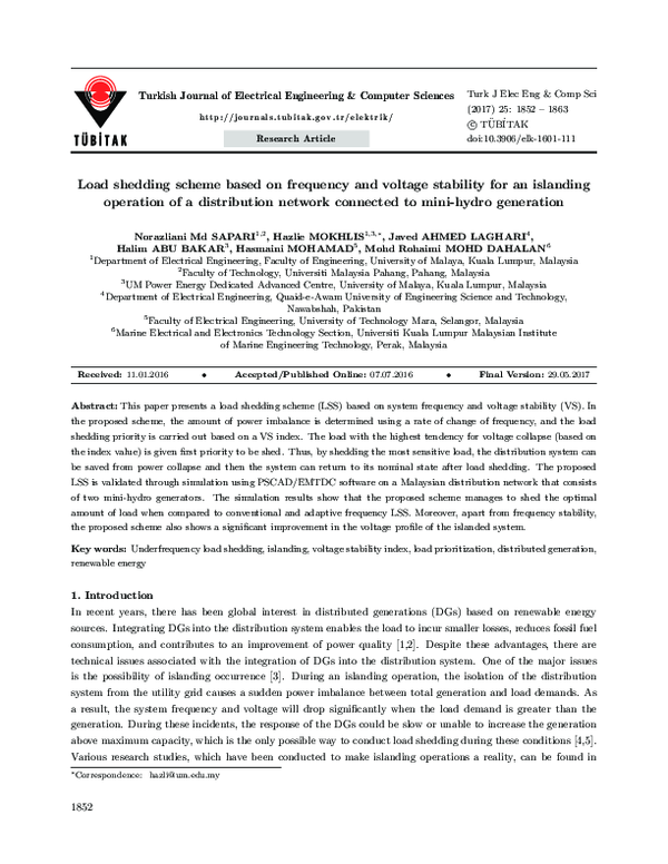 (PDF) Load shedding scheme based on frequency and voltage stability for an islanding operation ...