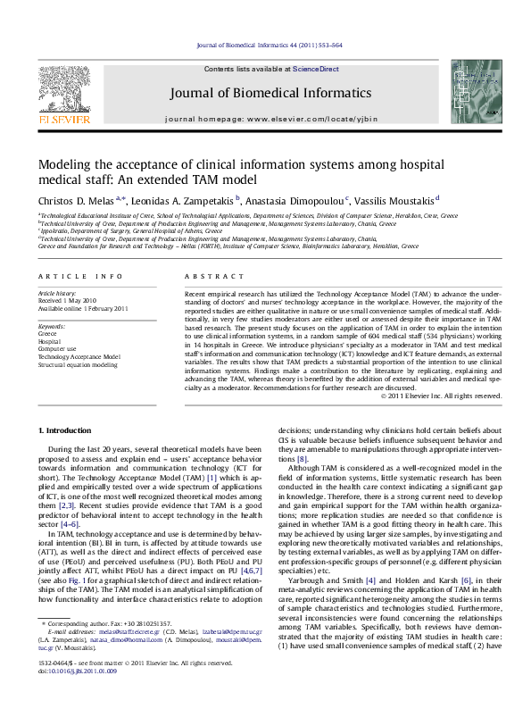 (PDF) Modeling the acceptance of clinical information systems among ...