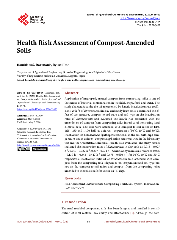 (PDF) Health Risk Assessment of Compost-Amended Soils