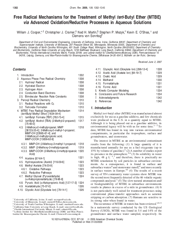 (PDF) Free Radical Mechanisms for the Treatment of Methyl tert-Butyl ...