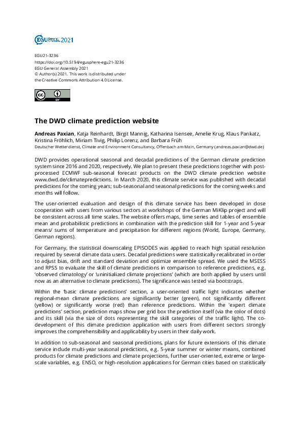 (PDF) The DWD climate prediction website