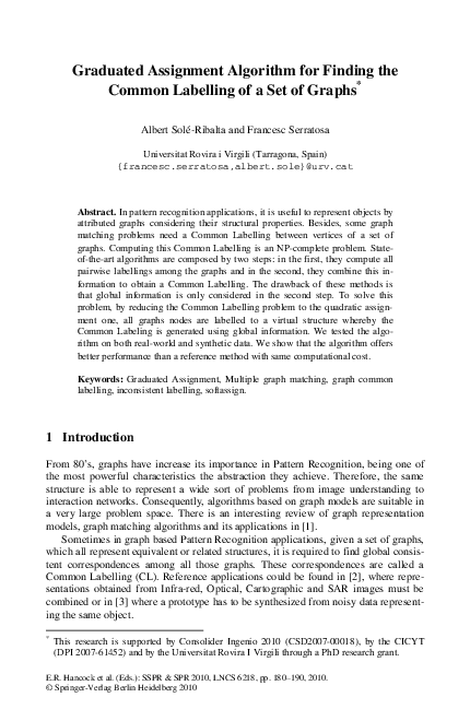 Pdf Graduated Assignment Algorithm For Finding The Common Labelling Of A Set Of Graphs 
